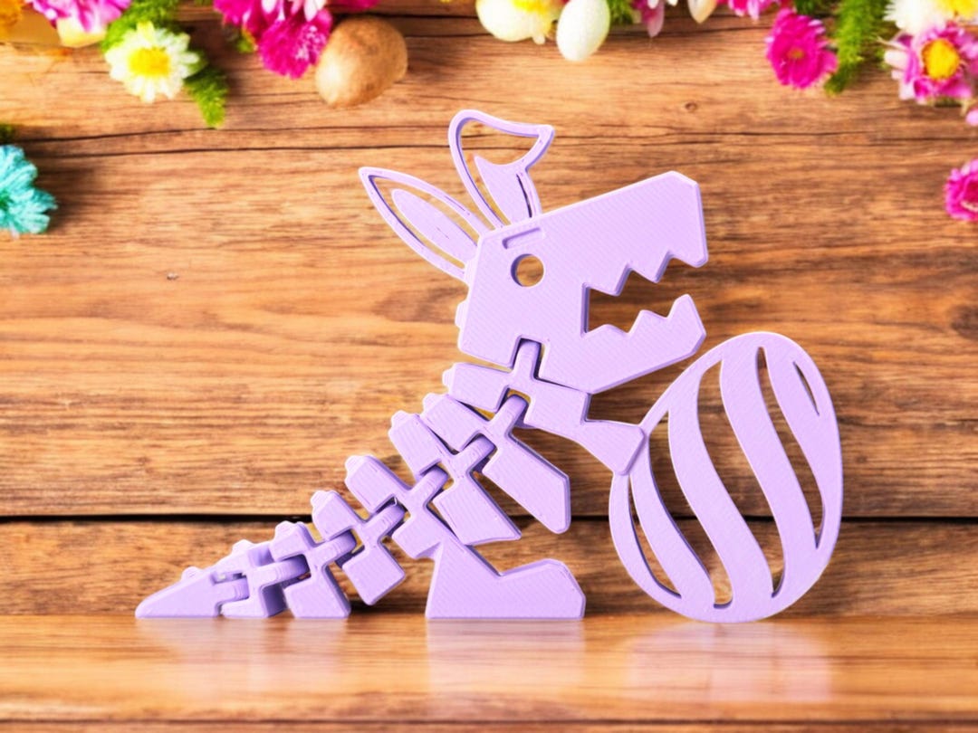 3D Printed Articulated Bunny Dinosaur With Easter Egg - Unique Easter ...