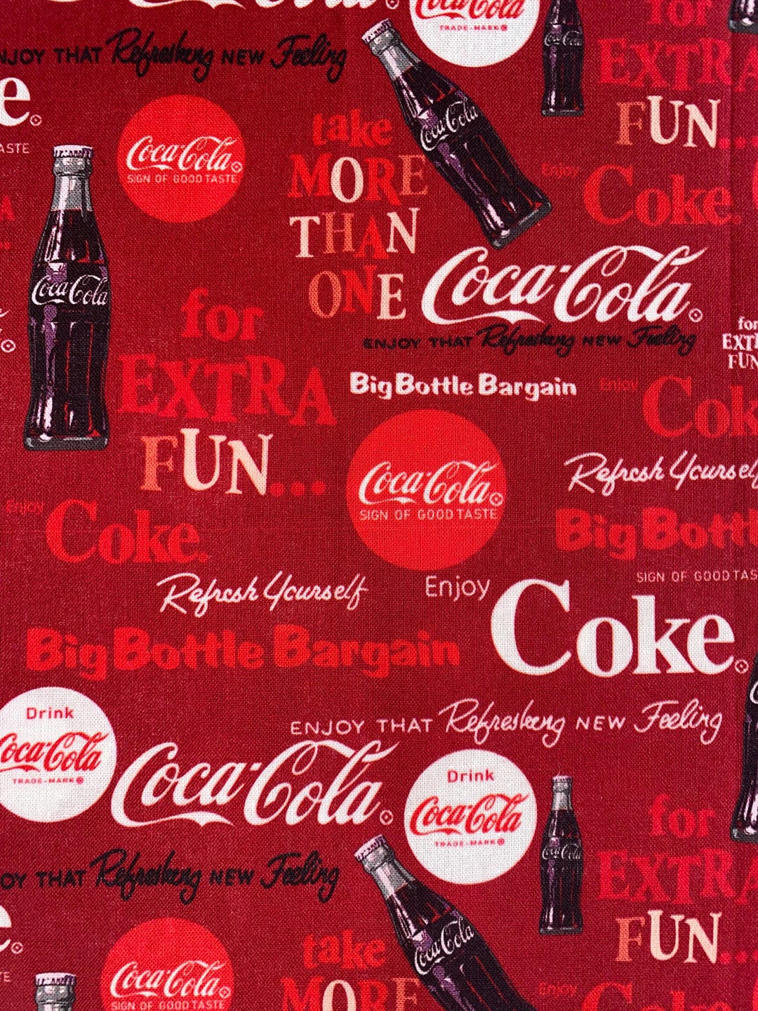 1/2 Yard COCA-COLA 100% Cotton Fabric Customize Your Sewing Project DIY ...