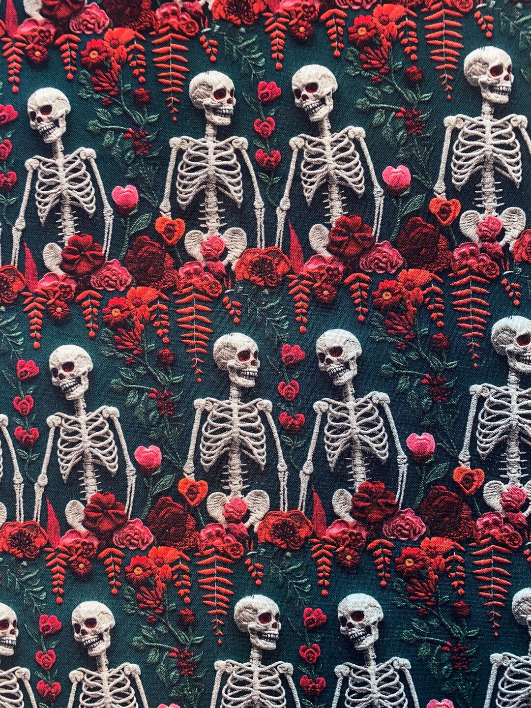 1/2 Yard GOTHIC SKELETONS 100% Cotton Fabric Rose Garden Dimensional ...