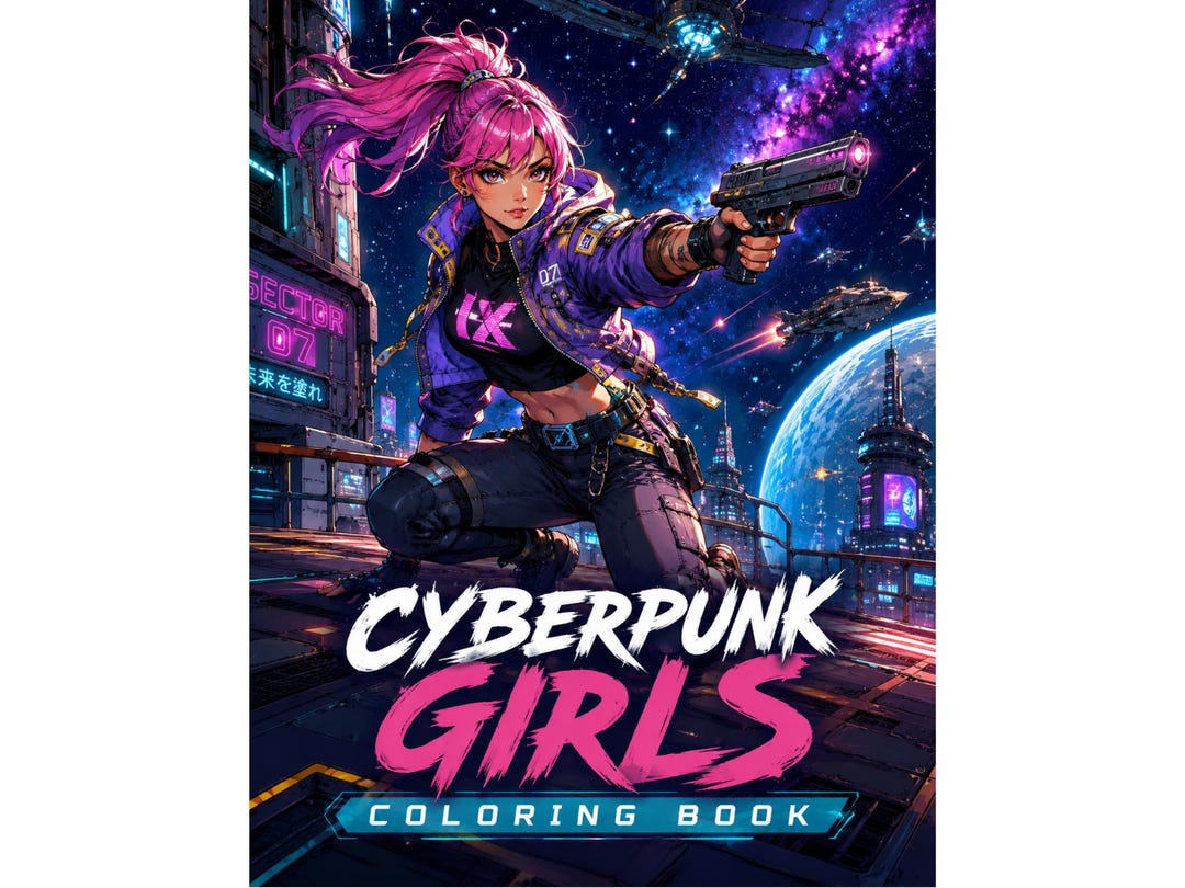 Cyberpunk Girls Coloring Book for Adults – Futuristic Anime Sci-fi Neon ...