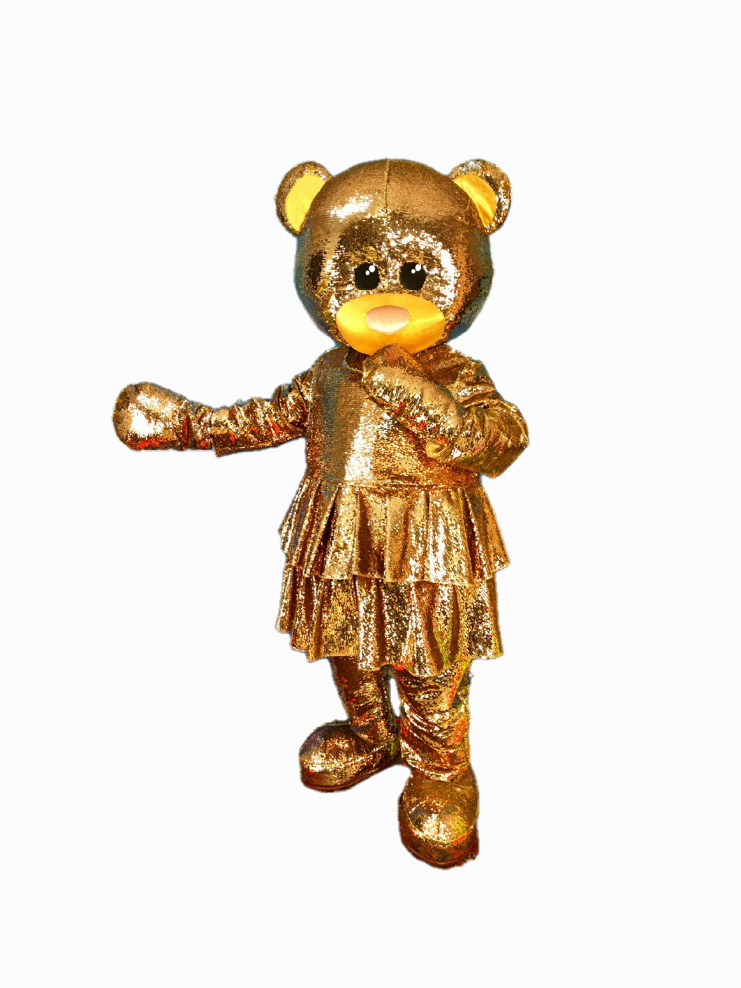 Mascot Costume Golden Teddy Bear With Dress. Mascot World Corporation ...