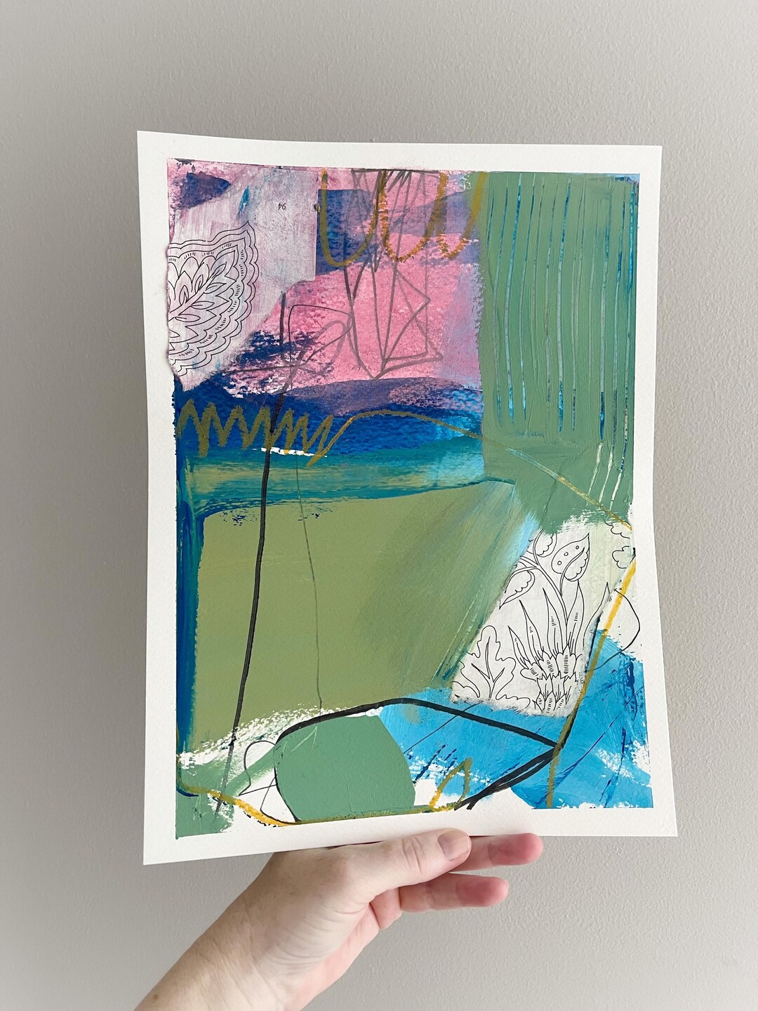 Abstract Mixed Media Art, Original Painting on Watercolor Paper ...