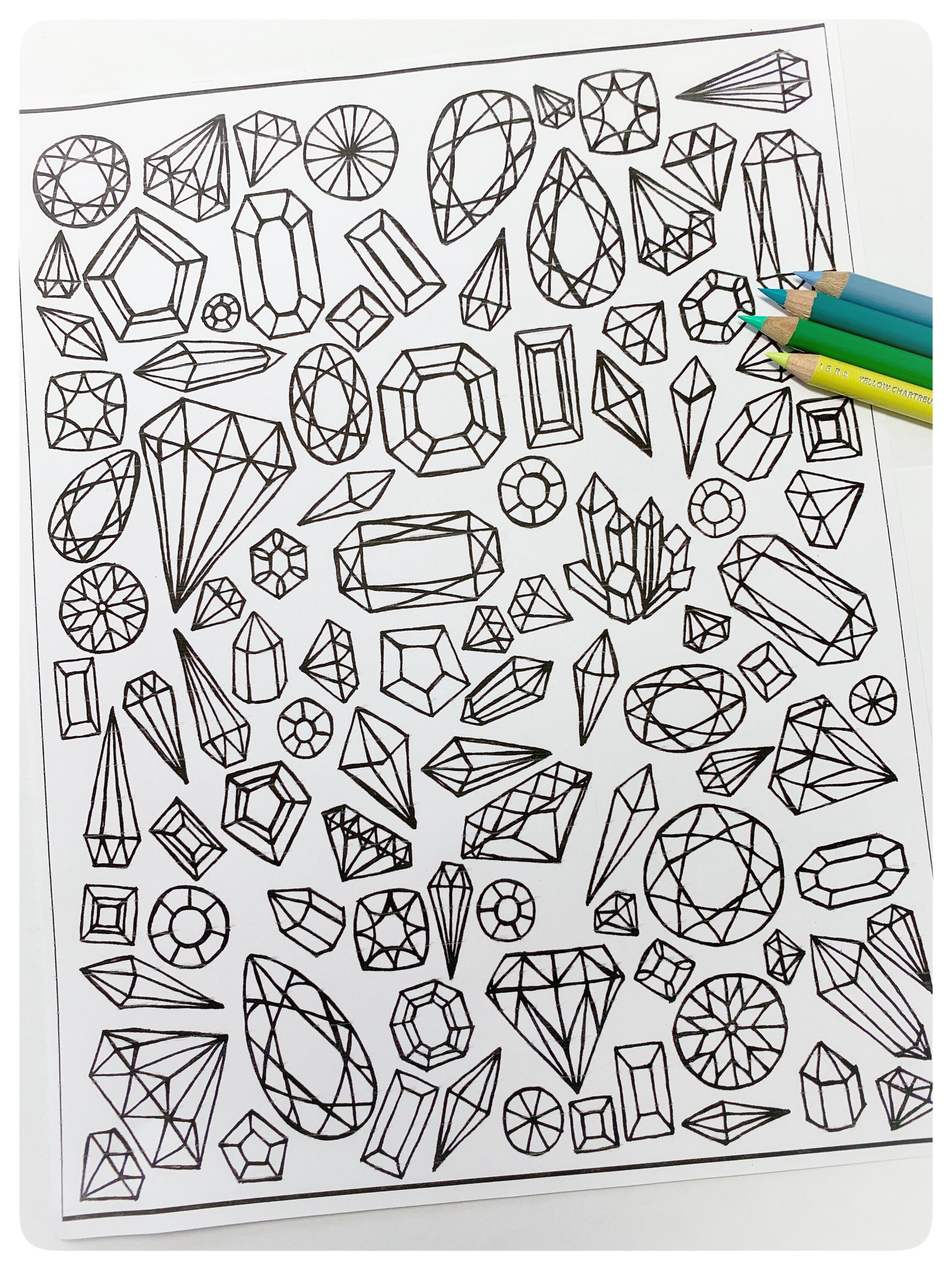 Gemstones Printable Coloring Page Crystals and Gemstones Line - Etsy ...