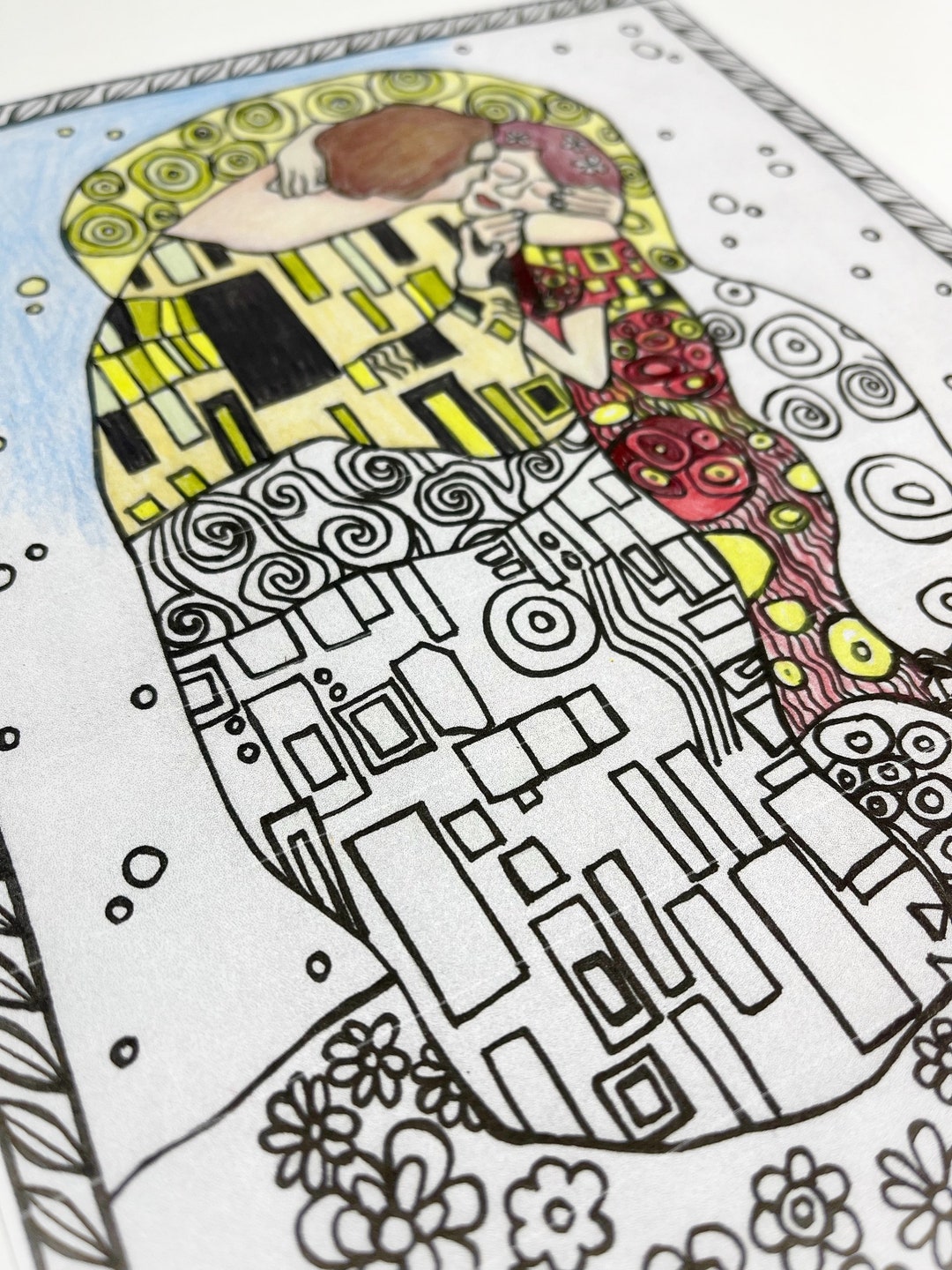 Gustav Klimt the Kiss Printable Coloring Page, Adult Coloring Page ...