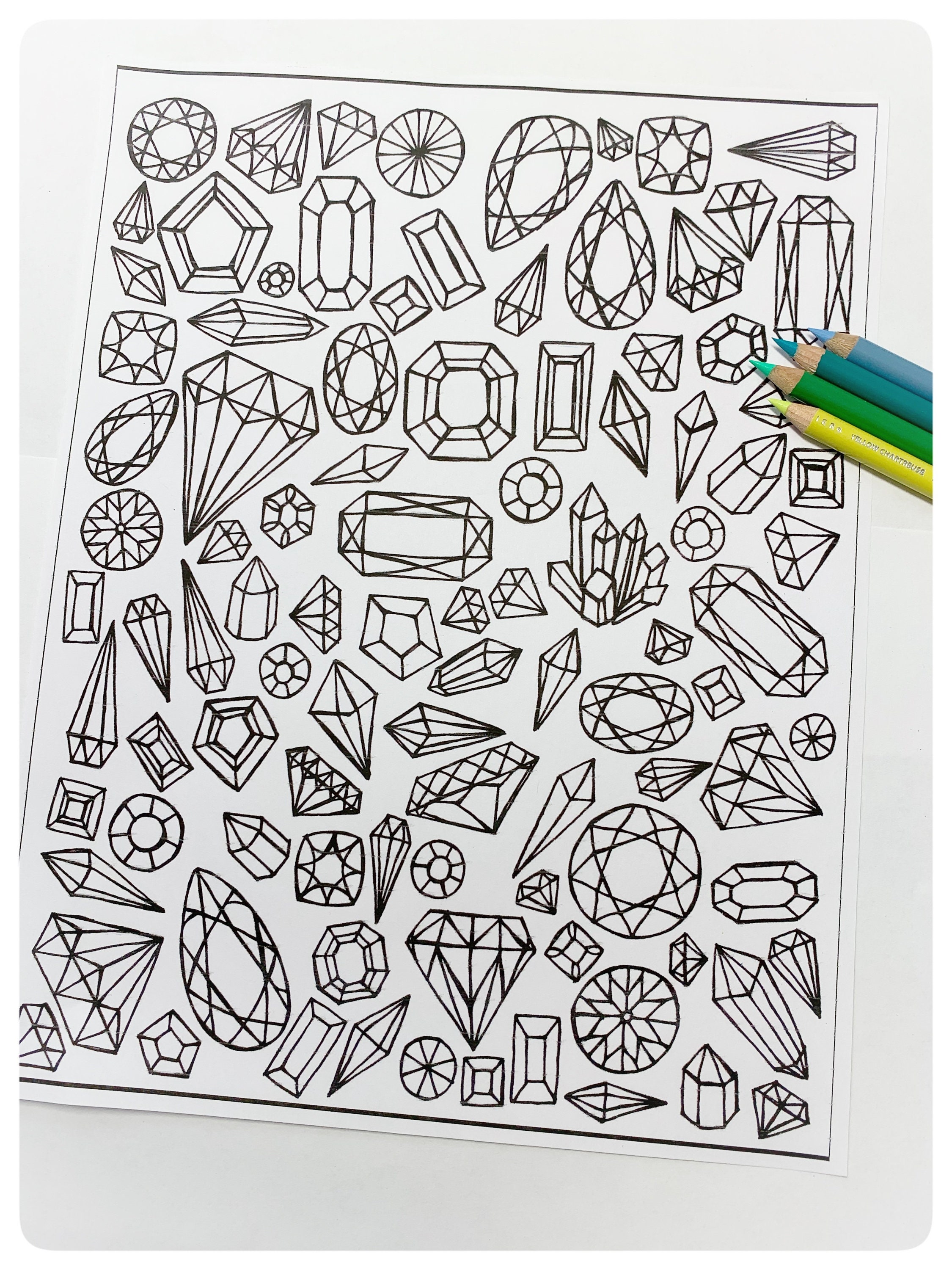 Gemstones Printable Coloring Page Crystals and Gemstones Line - Etsy ...
