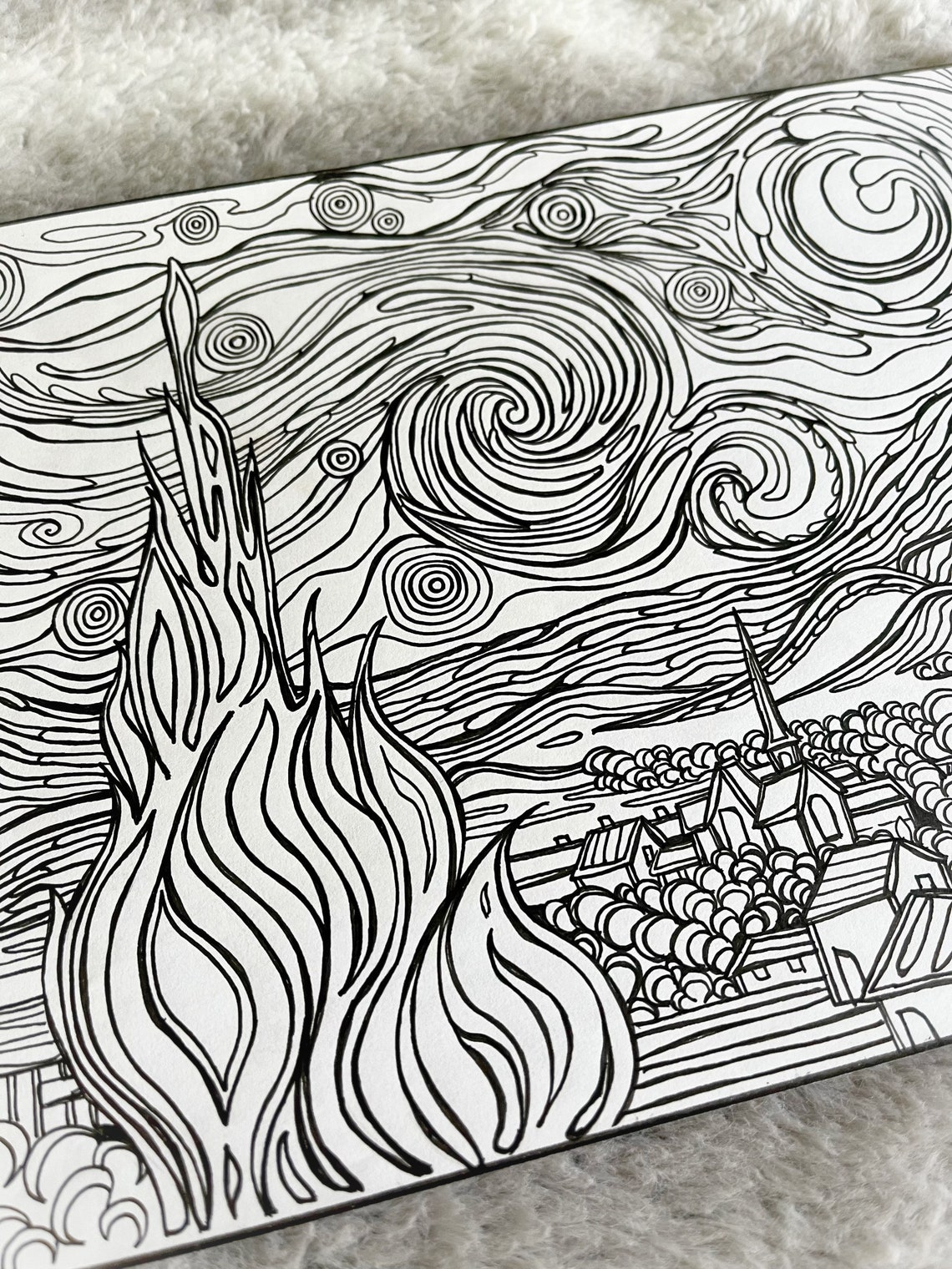 The Starry Night Printable Coloring Page, Adult Coloring Page, Vincent ...