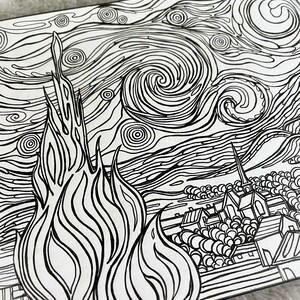 The Starry Night Printable Coloring Page, Adult Coloring Page, Vincent ...