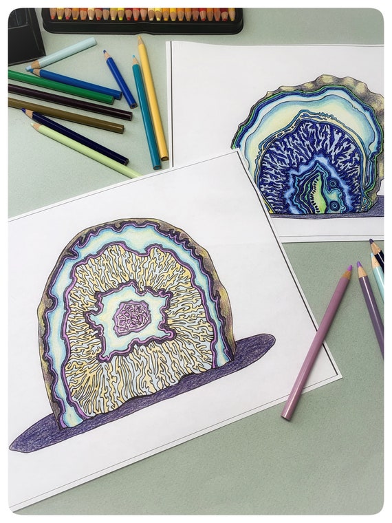 Geodes Adult Coloring Instant Download Coloring Pages Two | Etsy