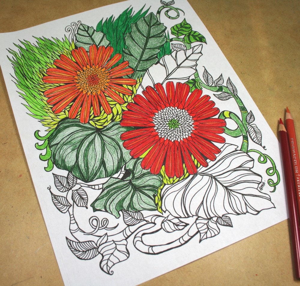 Adult Coloring, Flower Power Coloring Pages Four Pack, Digital Download ...