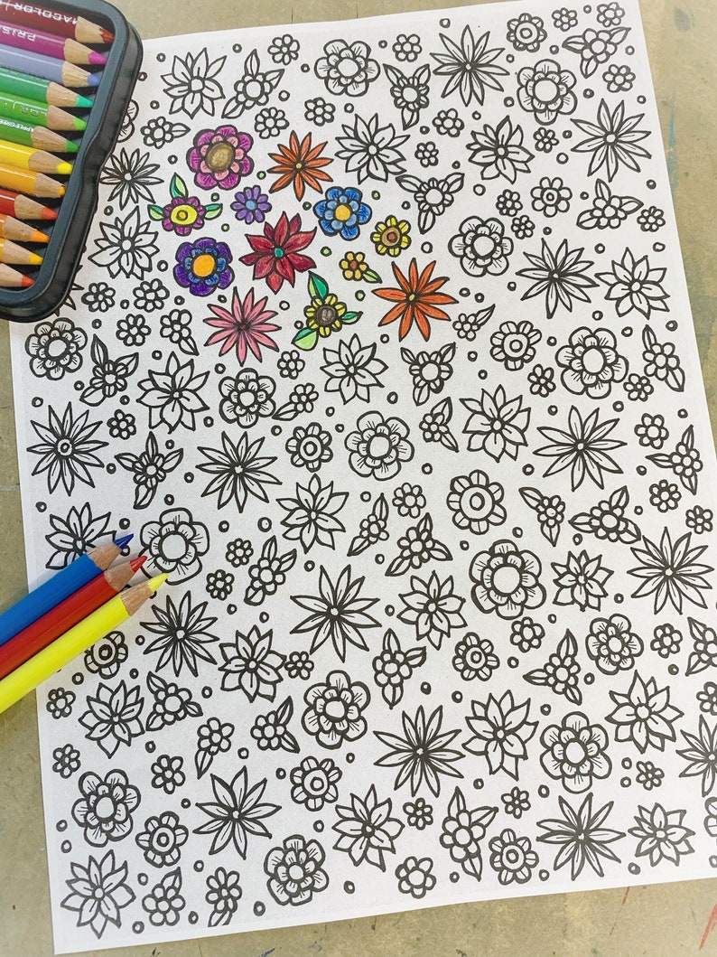 Mini Floral Printable Coloring Page, Adult Coloring Page, Small Flowers ...