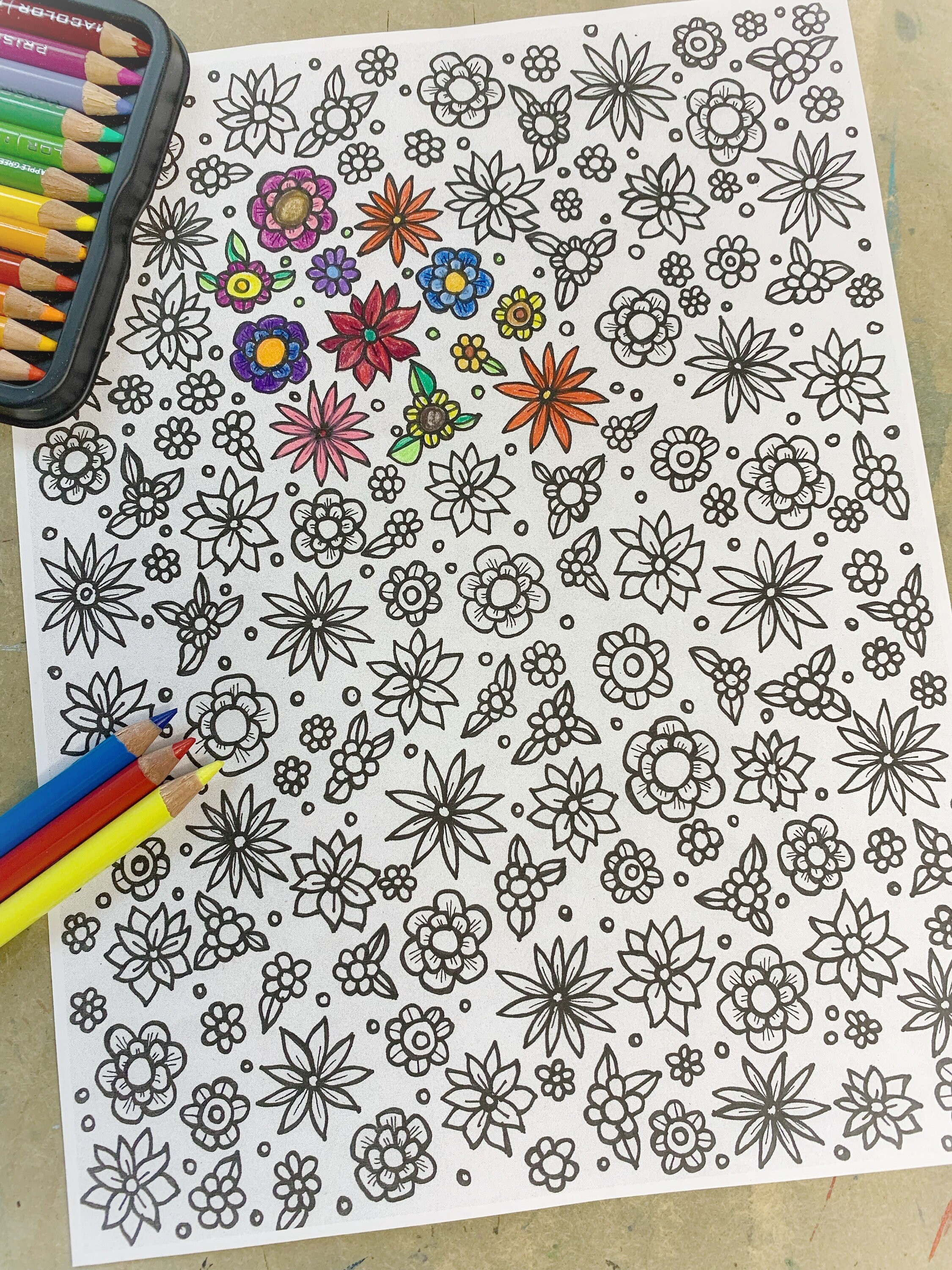 Mini Floral Printable Coloring Page, Adult Coloring Page, Small Flowers ...