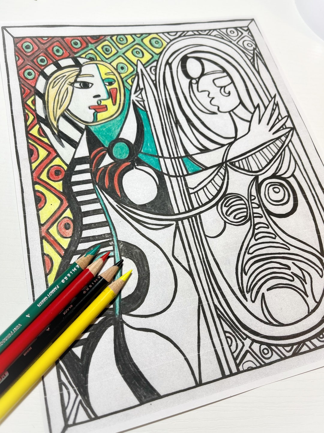 Picasso Girl Before Mirror Printable Coloring Page, Adult Coloring ...
