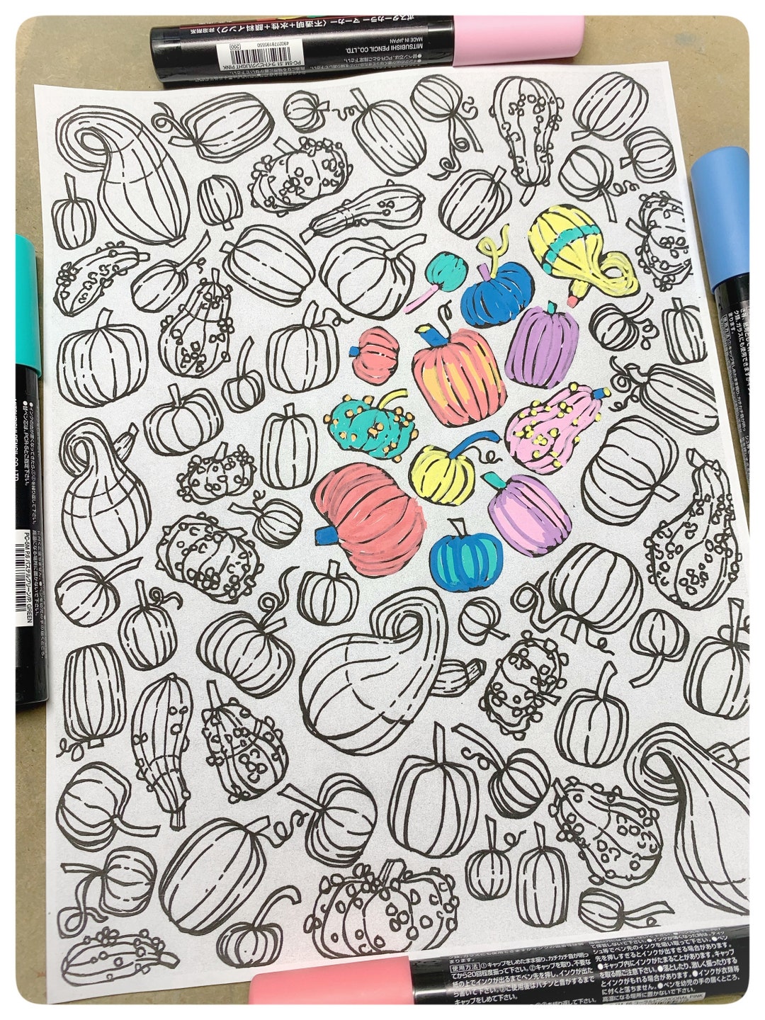 Pumpkins & Gourds Printable Coloring Page, Adult Coloring Page, Fall ...