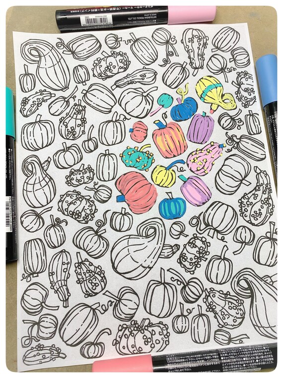 Pumpkins & Gourds Printable Coloring Page Adult Coloring | Etsy