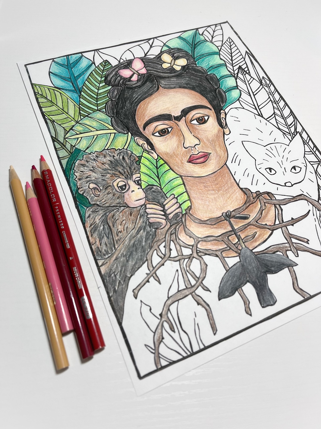Frida Kahlo Self Portrait Printable Coloring Page, Adult Coloring Page ...