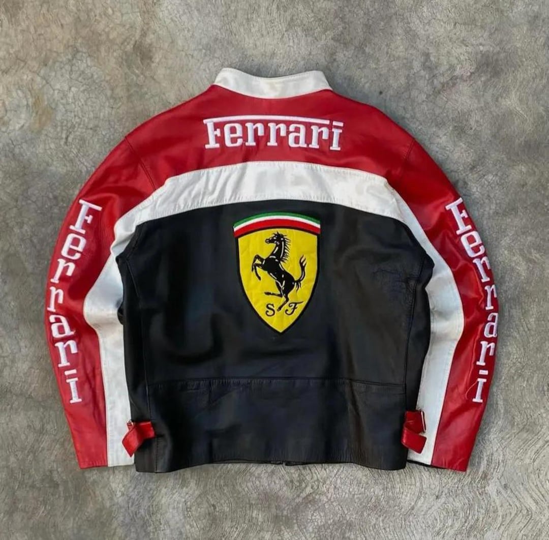 Ferrari Biker Racing Leather Jacket Racing Style Vintage Motorcycle ...