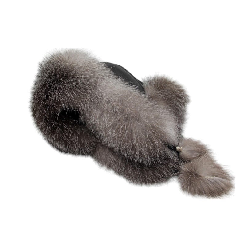 Luxury Real Leather and Fox Fur Ushanka Beanie Stylish and Warm Winter ...