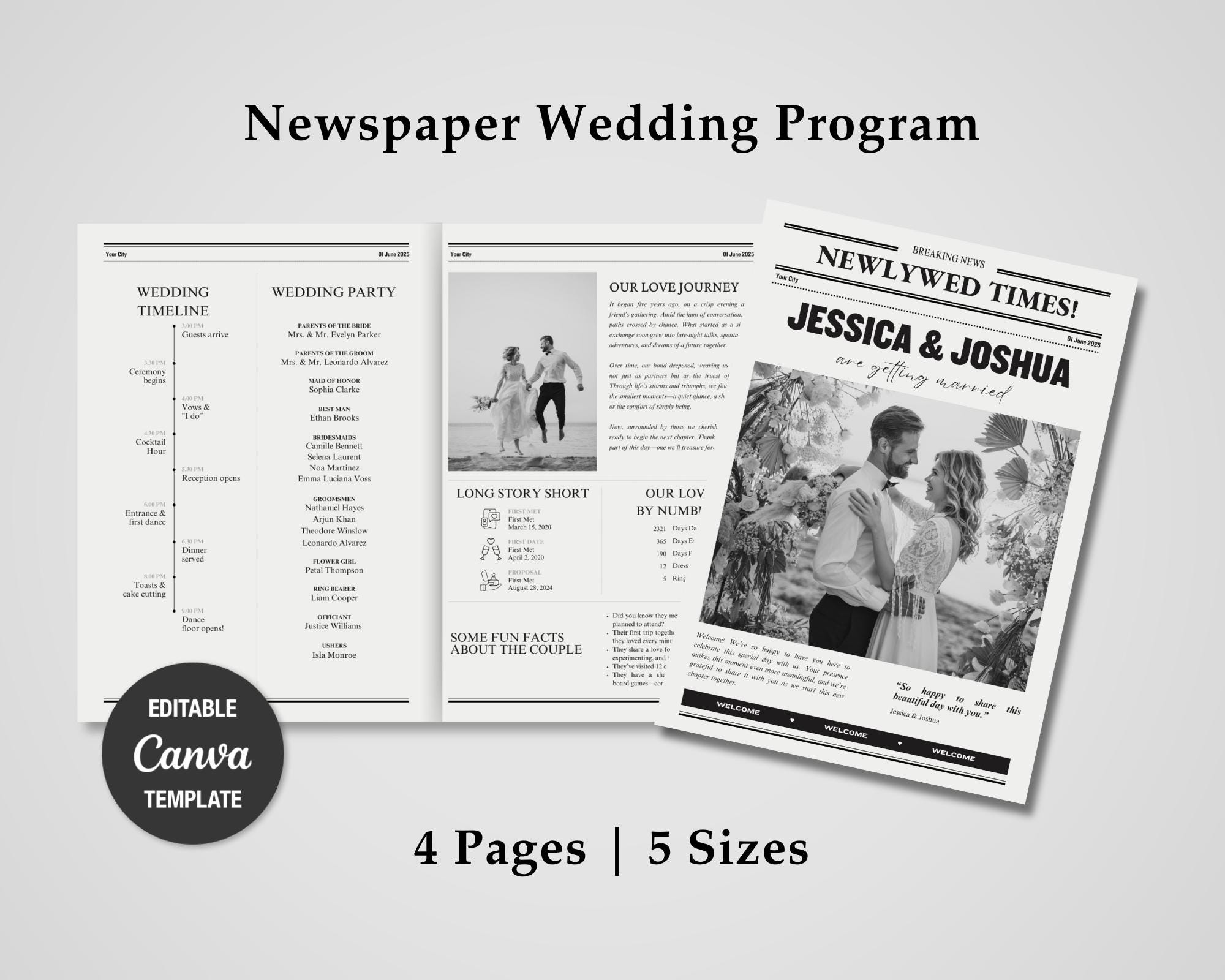 Editable Wedding Newspaper Template | Wedding Newspaper | Printable ...