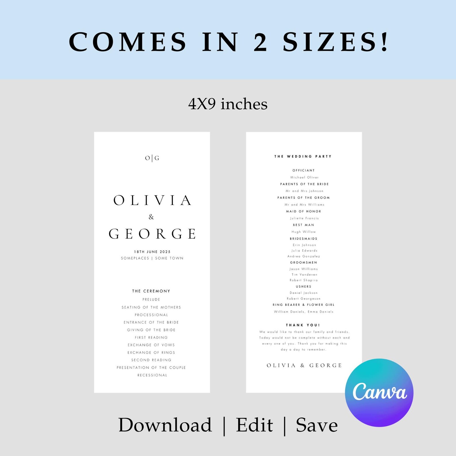 Classic Wedding Program Template, Wedding Day Timeline Template ...