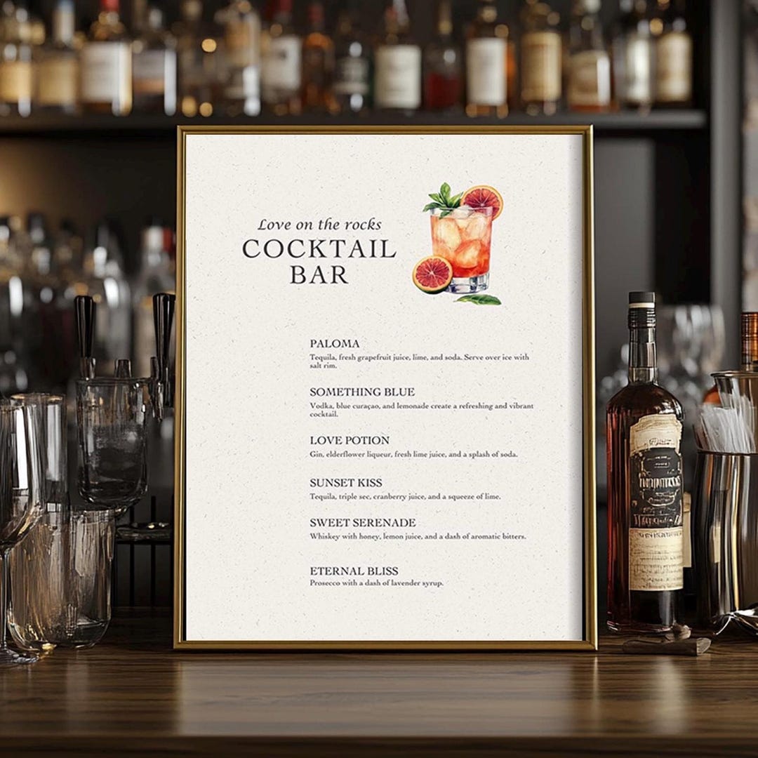 Signature Bar Menu Wedding - Cocktail Bar Menu - Bar Menu Template ...
