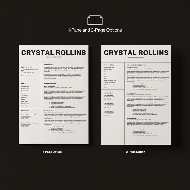 Minimalist Resume Template, Clean CV Design, Cover Letter (canva ...