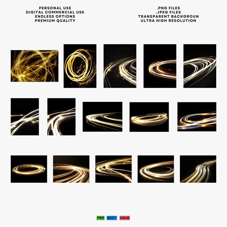 15 Gold Light Trail Overlays, PNG Transparent Photoshop Overlays, Light ...