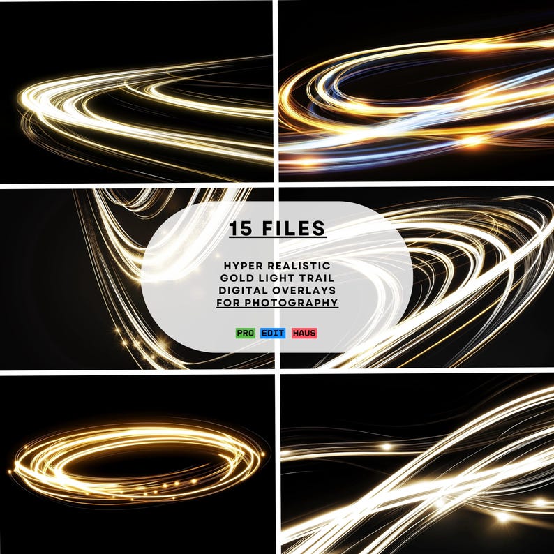15 Gold Light Trail Overlays, PNG Transparent Photoshop Overlays, Light ...