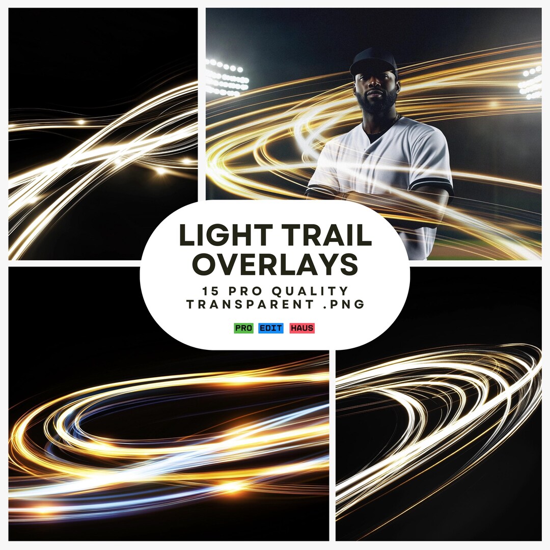 15 Gold Light Trail Overlays, PNG Transparent Photoshop Overlays, Light ...
