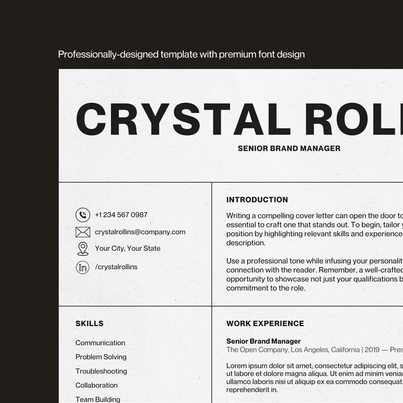Minimalist Resume Template, Clean CV Design, Cover Letter (canva ...