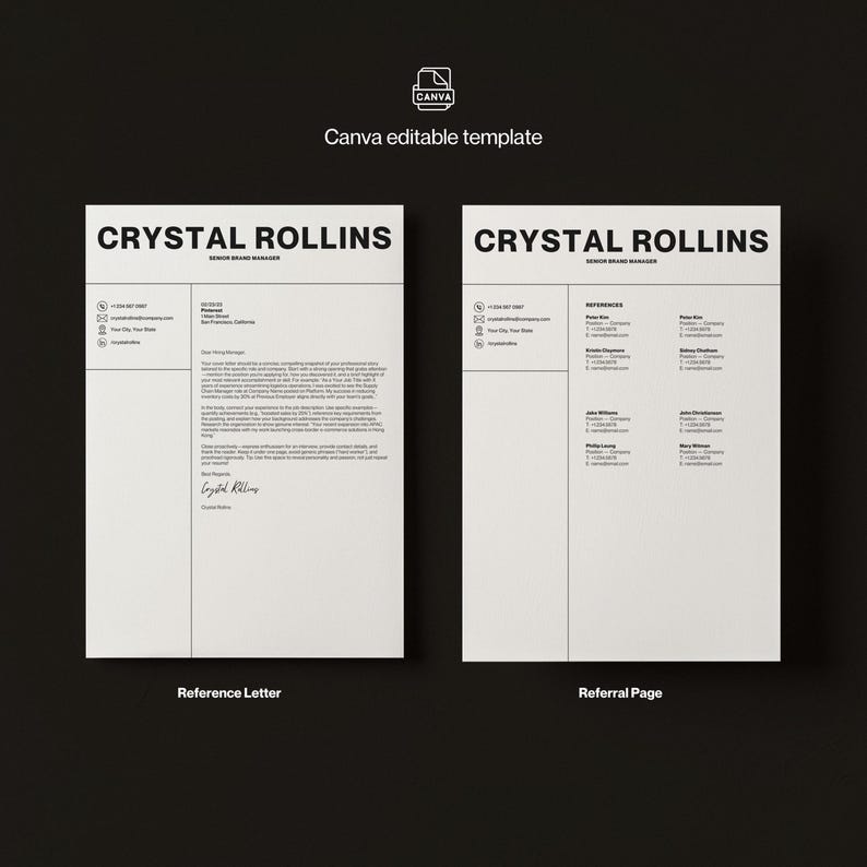 Minimalist Resume Template, Clean CV Design, Cover Letter (canva ...