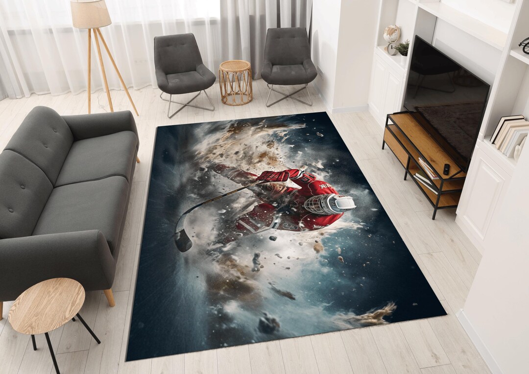 Hockey Rug, Hockey Rink Rug, Game Room Rug, Sport Rug, Gift for Ice ...