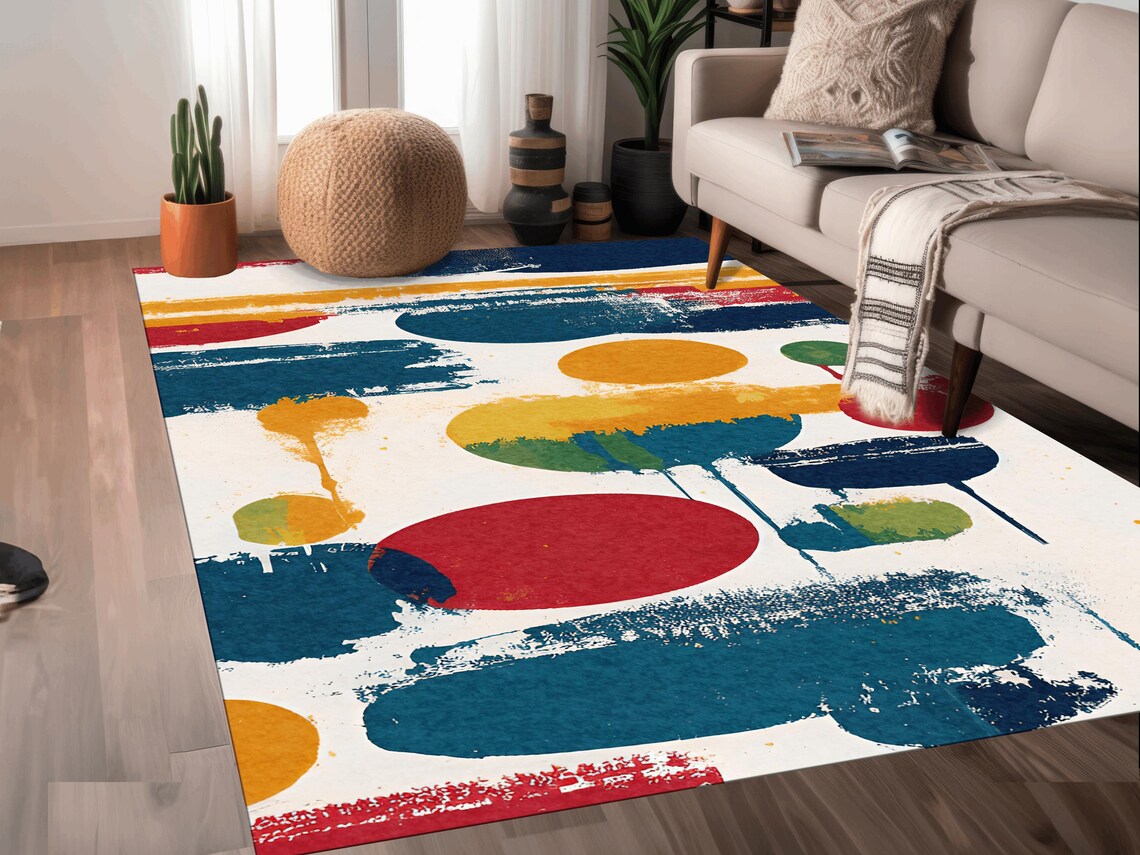 Intense Pastel Stroke Pattern Carpet, Marbling Art Rug, Color Symphony ...