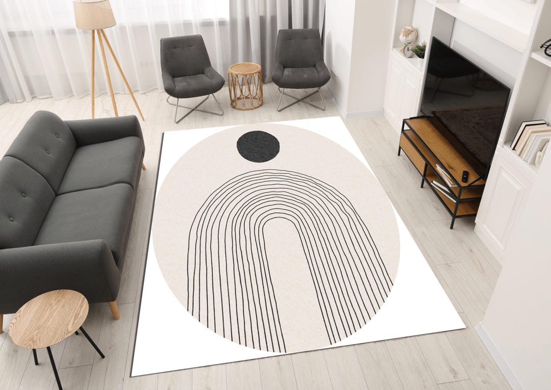 Black and White Striped Carpet, Thin Line Pattern Rug, Minimalist Black ...