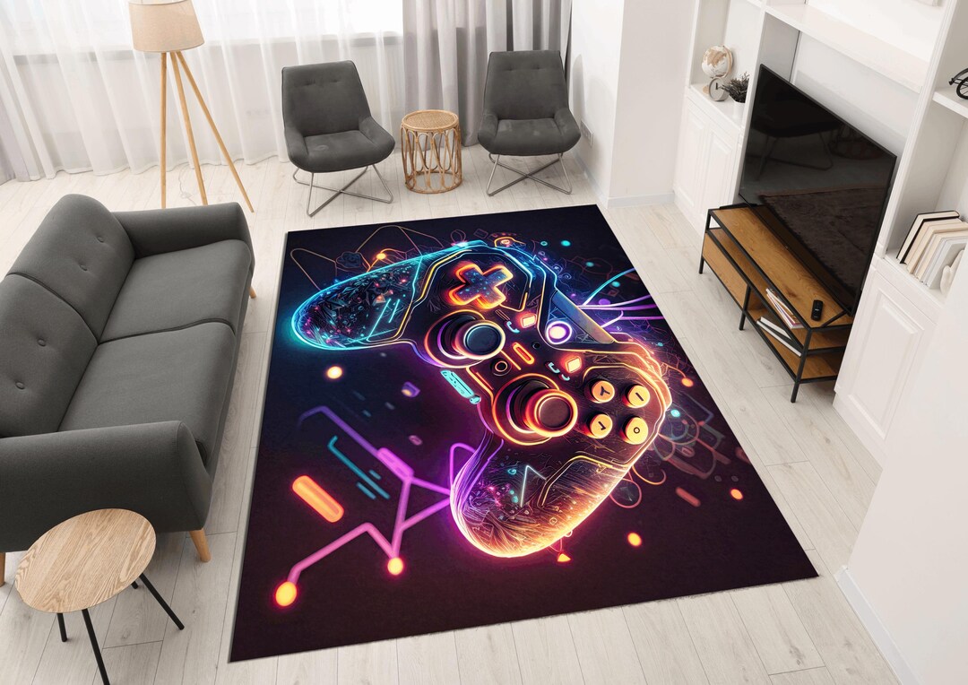 Neon Game Controller Rug: 3D Gamer Room Carpet - Etsy