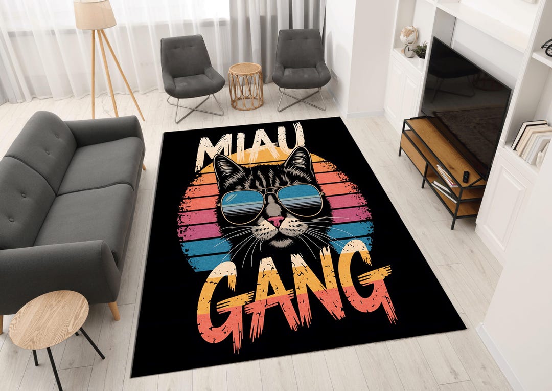 Miau Gang Rug, 3D Miau Gang Patterned Carpets, Gift for Animal Lovers, Modern Cat Figured Rug ...