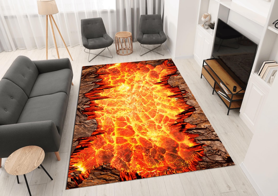 3D Lava Rug, Hallway Rug, Fire Rug, Magma Rug, Ember Rug, Lava Rug, Hot ...