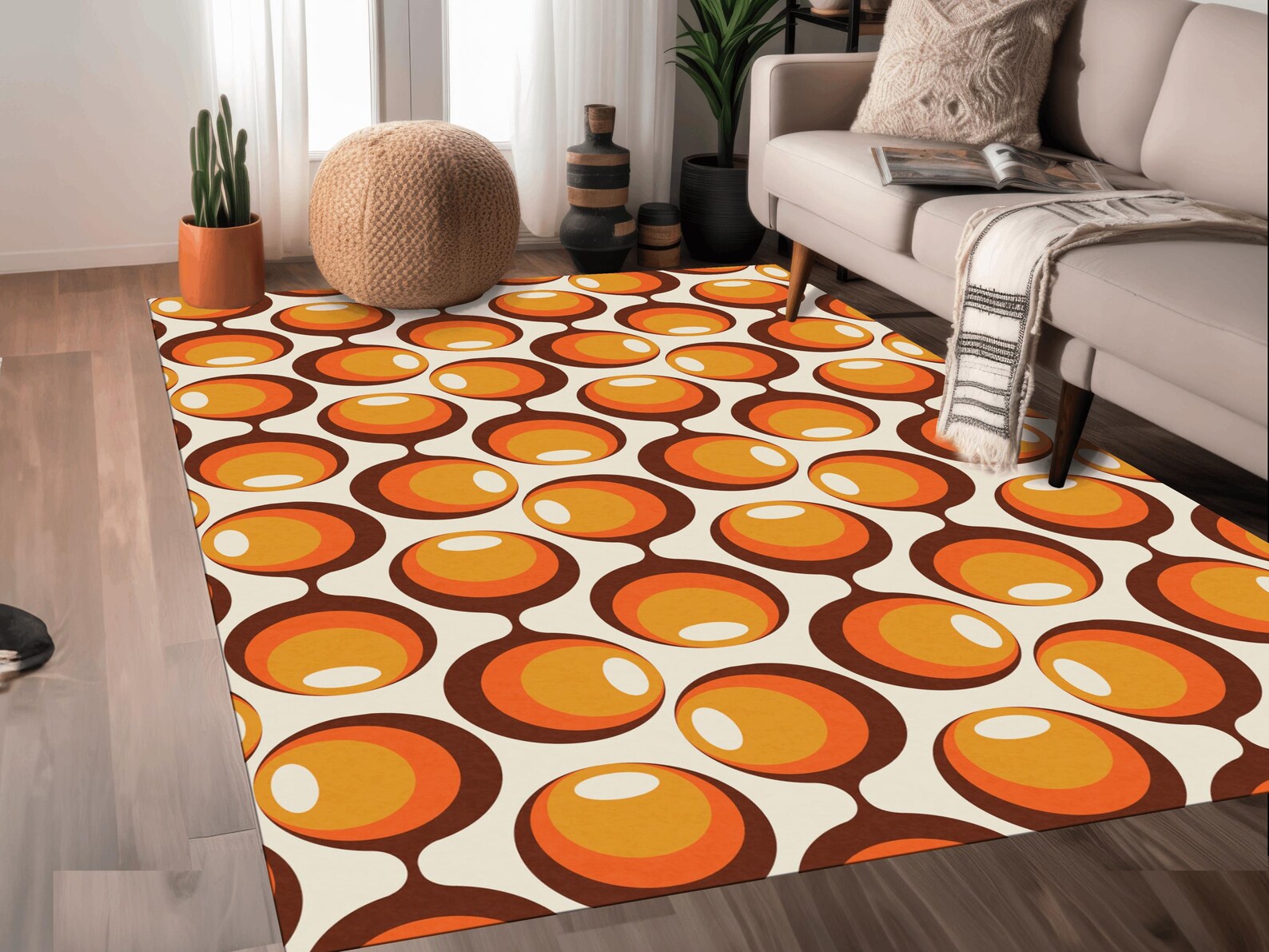 Brown Groovy Retro Rug, Mid Century Modern Rug, Retro Hippie 70s Rug ...