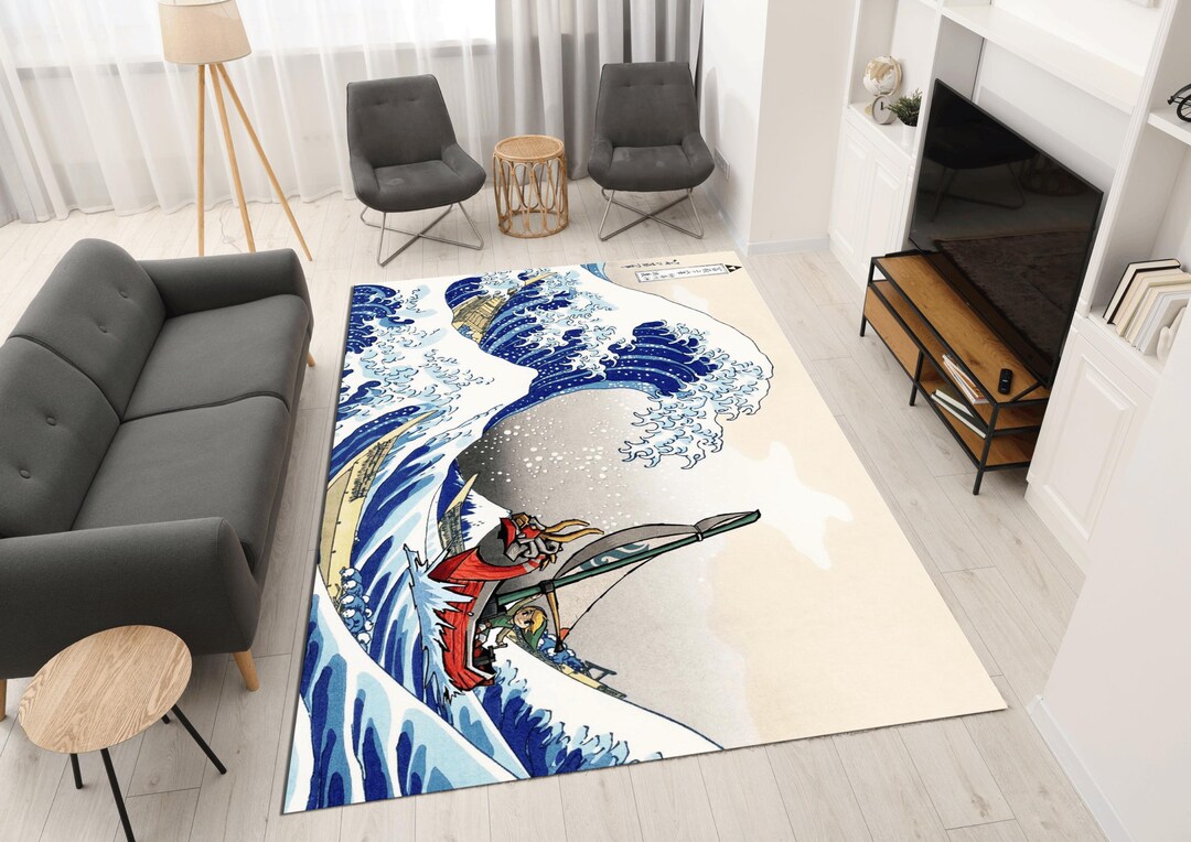 Cartoon Themed Carpet, Cartoon Rugs, Kanagawa Wave Rug, Pop Art Rug ...