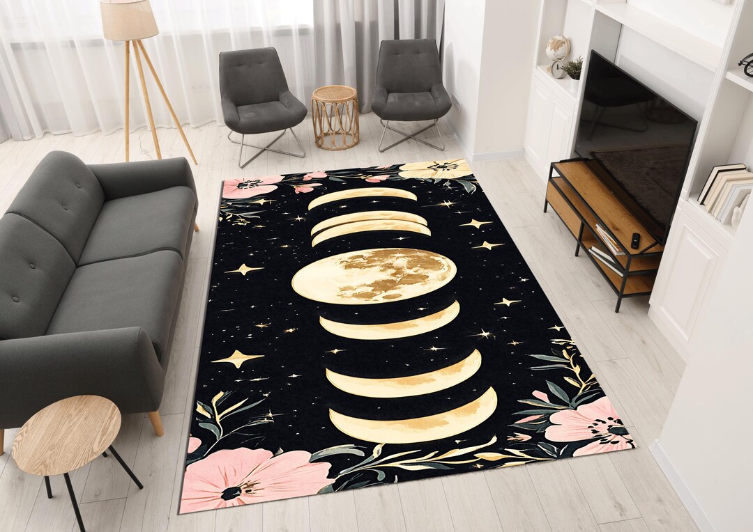 Moon Phases Area Rug: Mystic Floral Night Theme - Etsy
