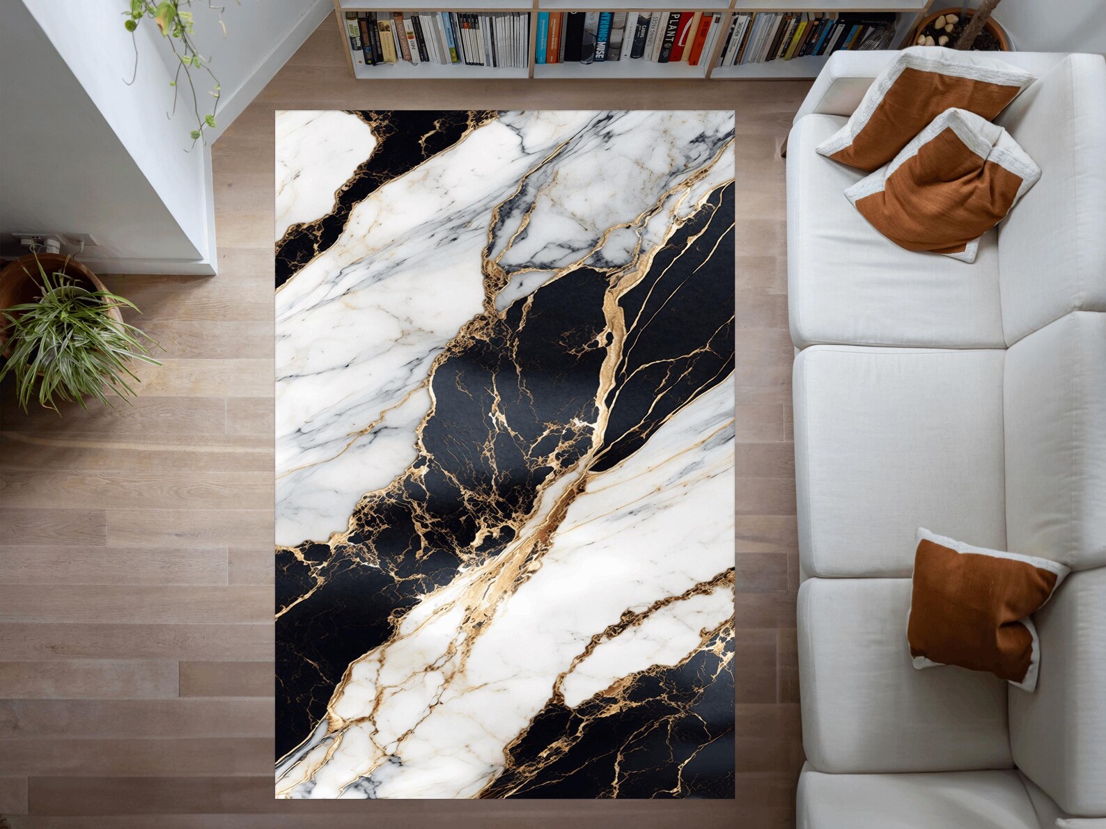 Luxury Black Gold Marble Rug , Oil Painting Design Rug, Abstract Rug ...