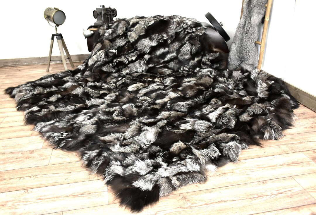 Luxury Double Face Genuine Fox Fur in Silver and Genuine Rex Rabbit Fur ...