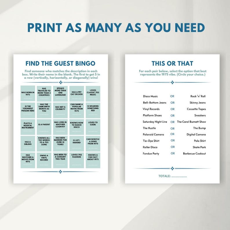 50th Birthday Games: 1975 Trivia Bundle (PRINTABLE Digital) - Etsy