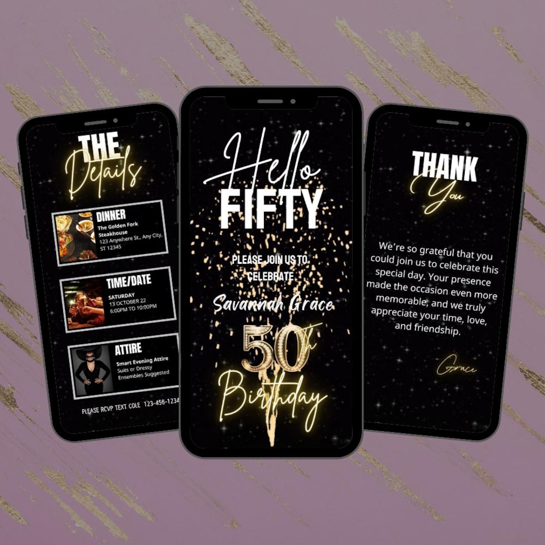 Digital 50th Birthday Invitation for Women and Men, 50 Invite Ecard ...