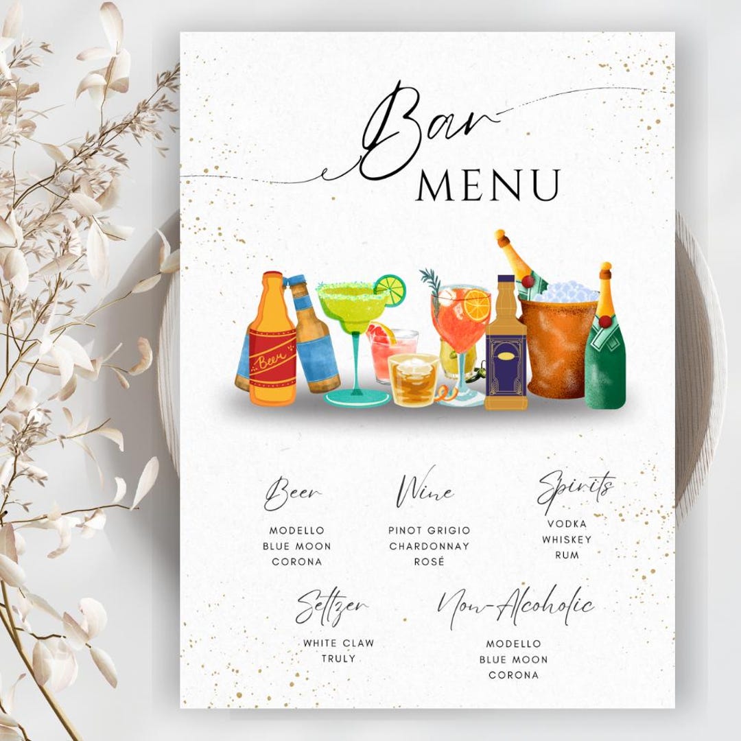 Bar Menu Template, Modern Editable Drink Menu, Printable Bar Menu, 120 ...