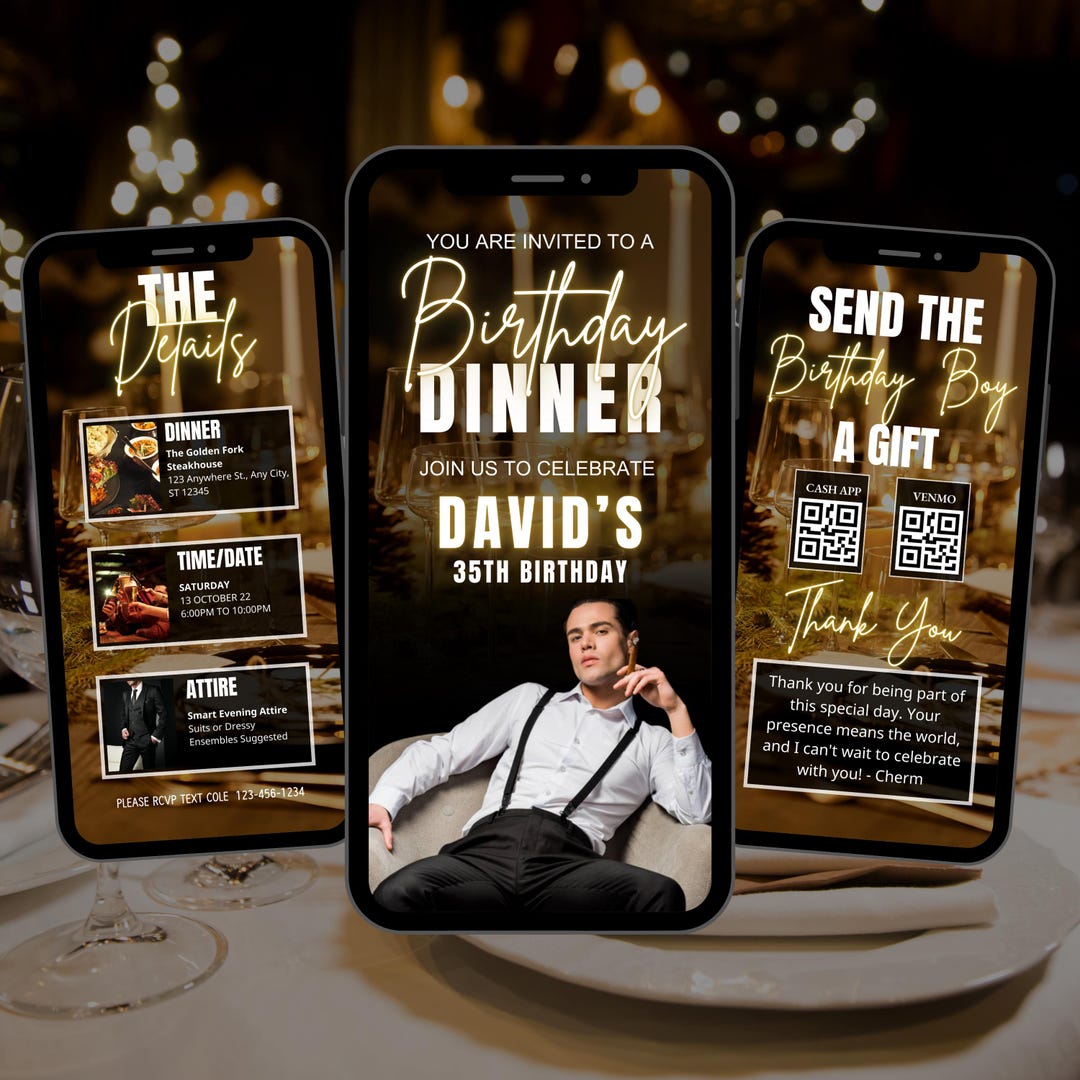 Editable Birthday Dinner Invitation, Canva Template Design, Men's Party ...