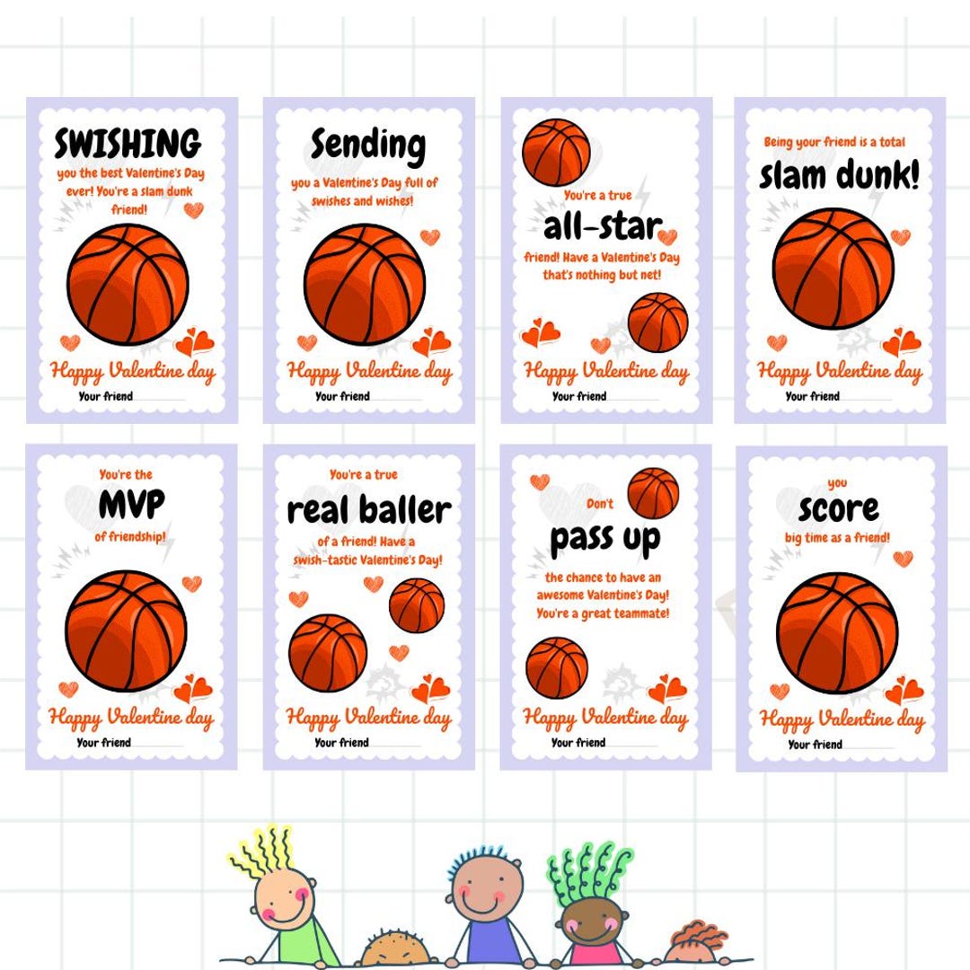 Basketball Valentine's Day Cards, Printable Valentine's for Kids, Kids ...