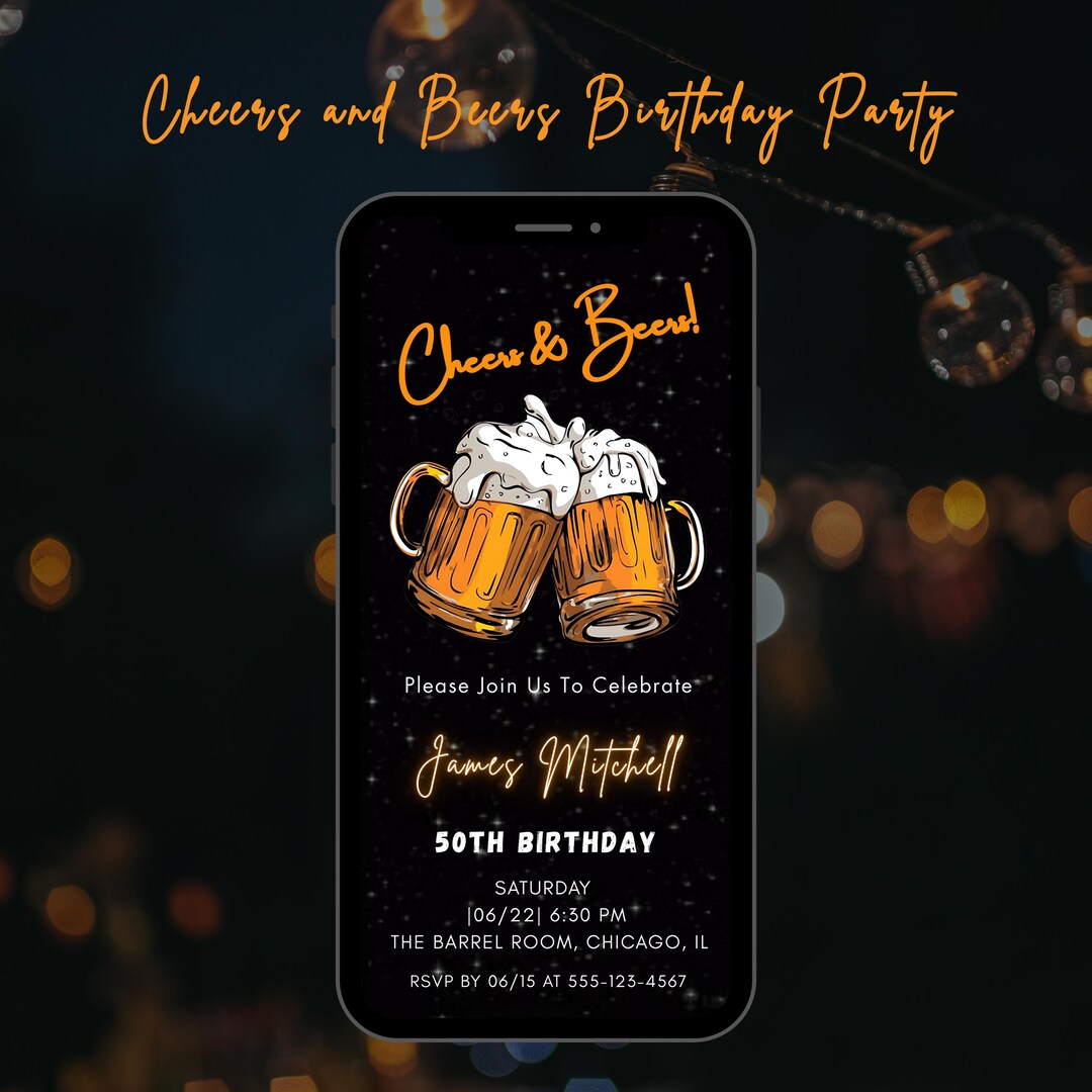Cheers & Beers Birthday Invitation, Beer Party Pub Night Theme ...