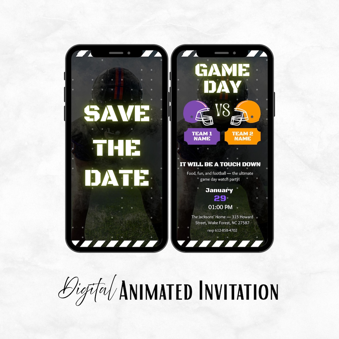 Game Day Watch Party Animated Invitation, Football Party Digital Invite ...