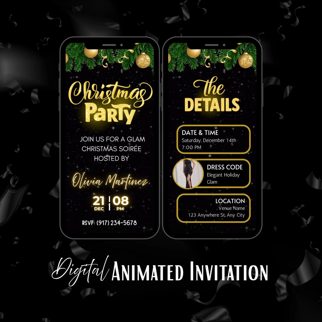 Animated Christmas Invitation, Digital Holiday Party Evite, Xmas ...