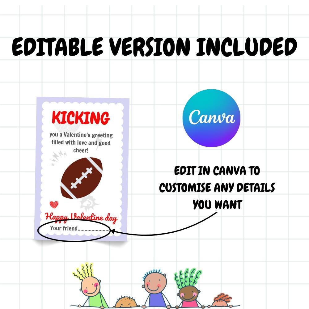 Printable Football Valentine Cards: Kids Classroom Exchange (digital ...